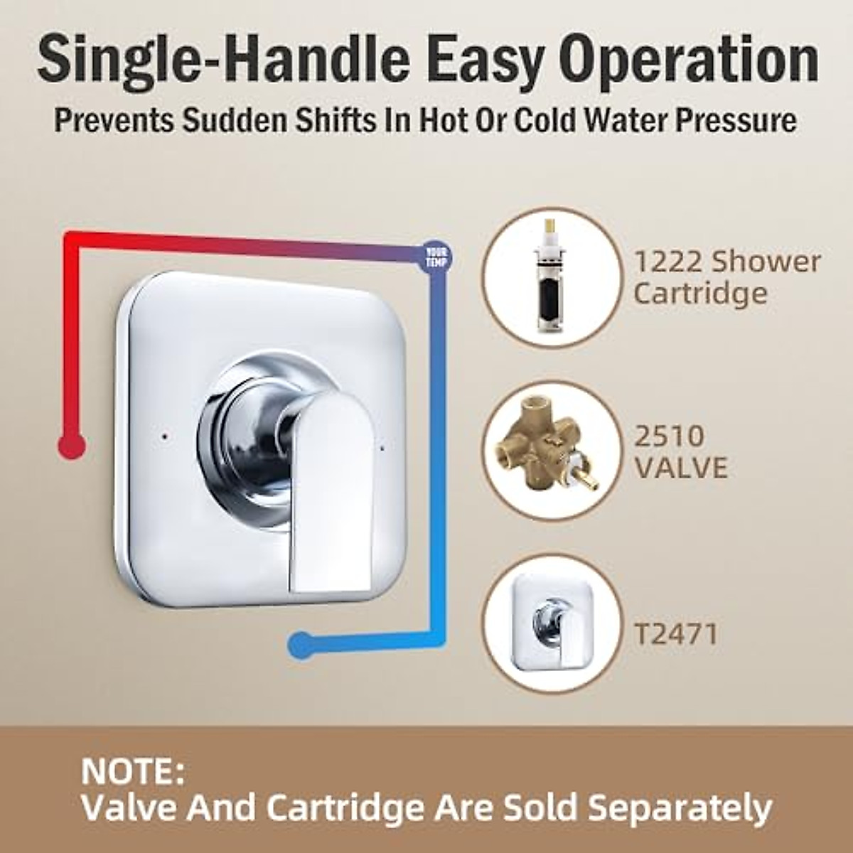 Replacement for Moen T2471 Genta LX Posi-Temp Valve Shower Trim Kit, Shower Lever Handle, Chrome