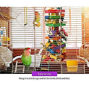 RUBY.Q Large Parrot Toy, 1/2/3 Pack 20in Bird Parrot Toy, Multicolored Natural Wooden Bird Chewing Toys for Large Macaws, African Grey and a Variety of Amazon Parrots