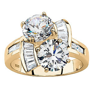 PalmBeach Jewelry Yellow Gold-plated Sterling Silver Round Cubic Zirconia 2 Stone Bypass Ring Sizes 6-10 Size 9