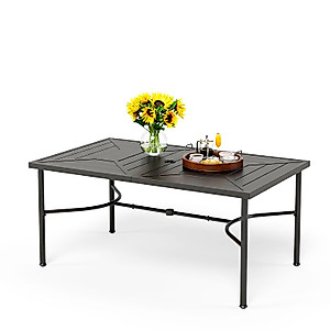PHI VILLA 64" Large Metal Patio Dining Table Steel Rectangular Outdoor Table, Weather-Resistant Table with 1.77" Umbrella Hole for Lawn Backyard Garden, Black