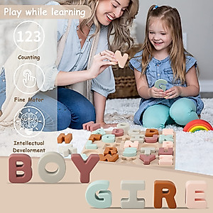 TOYHDAYO Silicone Alphabet Puzzle for Toddlers 1-3, Alphabet Toys with Puzzle Board & Letter Blocks ABC Letter Puzzles, Educational Learning Toys for Toddlers, Best Preschool Education Gift