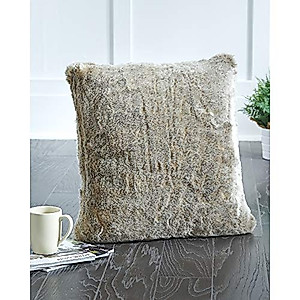 Signature Design by Ashley Raegan Faux Fur Throw Pillow 20 x 20 Inches, Light Brown & Gray
