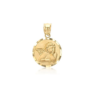 Ioka - 14K Gold Guardian Angel Pendant Religious Little Cherub Charm for Necklace or Chain (Small)