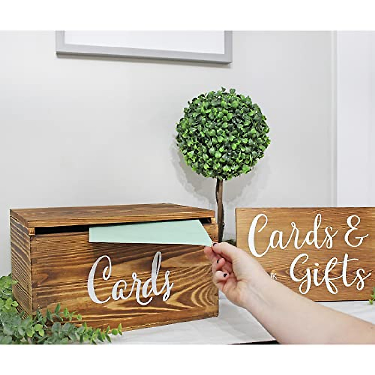 Darware Wooden Wedding Card Box for Receptions (Brown), Rustic Farmhouse Wood Decorative Card Receiving Box for Birthdays, Showers, Graduations and More