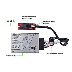 Ableconn M2-U2-131 M.2 Module with SFF-8643 Mini-SAS HD 36Pin Connector for U.2 (SFF-8639) PCIe-NVMe SSD - Support Intel 750 2.5-inch U.2 SFF SSD