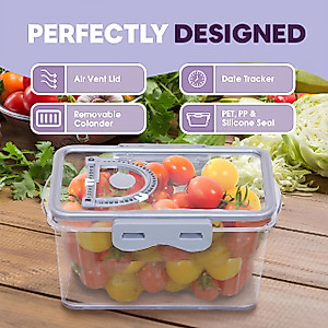 Frovita 3PCS Fruit Containers for Fridge - Airtight Fruit Storage Containers for Fridge with Lids and Strainers - Food Organizer Containers Colander with Built in Month and Date Tracker