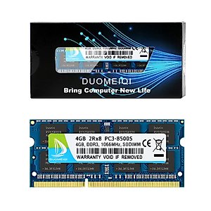 DUOMEIQI Ram DDR3 8GB Kit (2 X 4GB) PC3-8500 PC3 8500S DDR3 1066MHz SO-DIMM CL7 204 Pin 1.5v 2RX8 Sodimm DDR3 Non-ECC Unbuffered Notebook Memory Laptop RAM Modules