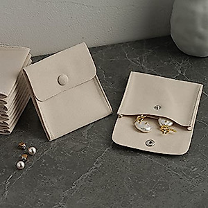 PandaSew Microfiber Jewelry Pouch, 20pcs 8x8cm Luxury Small Jewelry Gift Bag Package Snap Button with Divider Beige