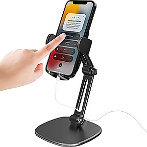 Phone Stand for Desk [No Dropping Stable Triple-Clamp Holder] Adjustable Height 360 Degree Rotation Heavy Base Thick Case Friendly, APPS2Car Multifunctional Cell Phones Stand for iPhone Android Phones