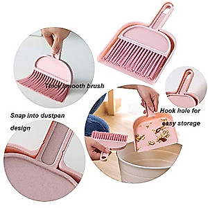 meioro Mini Dustpan and Brush Set, Multi-Functional Cleaning Tool with Hand Broom Brush, Plastic Dust Pan, Coral Fleece Cleaning Cloth, 2-in-1 Cute Helper Cleaning Set for Kids Toys Pets Car, Pink