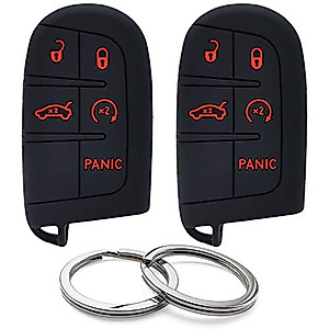 GFDesign 2Pcs Silicone 5 Buttons Key Fob Cover Remote Case Keyless Protector Compatible with Jeep Grand Cherokee Chrysler 300 200 Dodge Charger Challenger Durango Journey Dart Viper Ram M3N-40821302