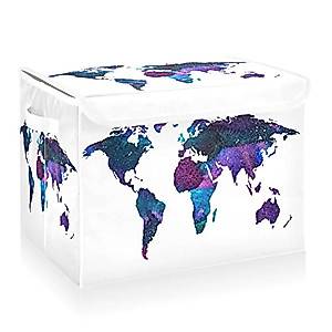 CaTaKu Galaxy World Map Storage Bins with Lids and Handles, Fabric Large Storage Container Cube Basket with Lid Decorative Storage Boxes for Organizing Clothes