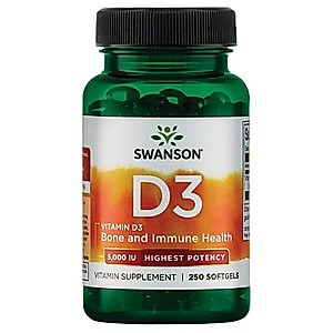Swanson Vitamin D-3 5000 IU Bone Health Immune Support Healthy Muscle Function D3 Supplement (cholecalciferol) 125 mcg 250 Softgels Count