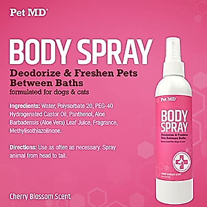 Pet MD Body Spray for Dogs & Cats, Deodorizing Dog Perfume Reduces Static & Eliminates Odor - Long-Lasting Pet Cologne Spray for Dogs - Cherry Blossom