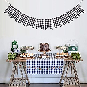 FAKTEEN Buffalo Check Plaid Banner for Christmas Mantel Fireplace Decorations – Black and White Gingham Bunting Garland Baby Shower Birthday Party Supplies