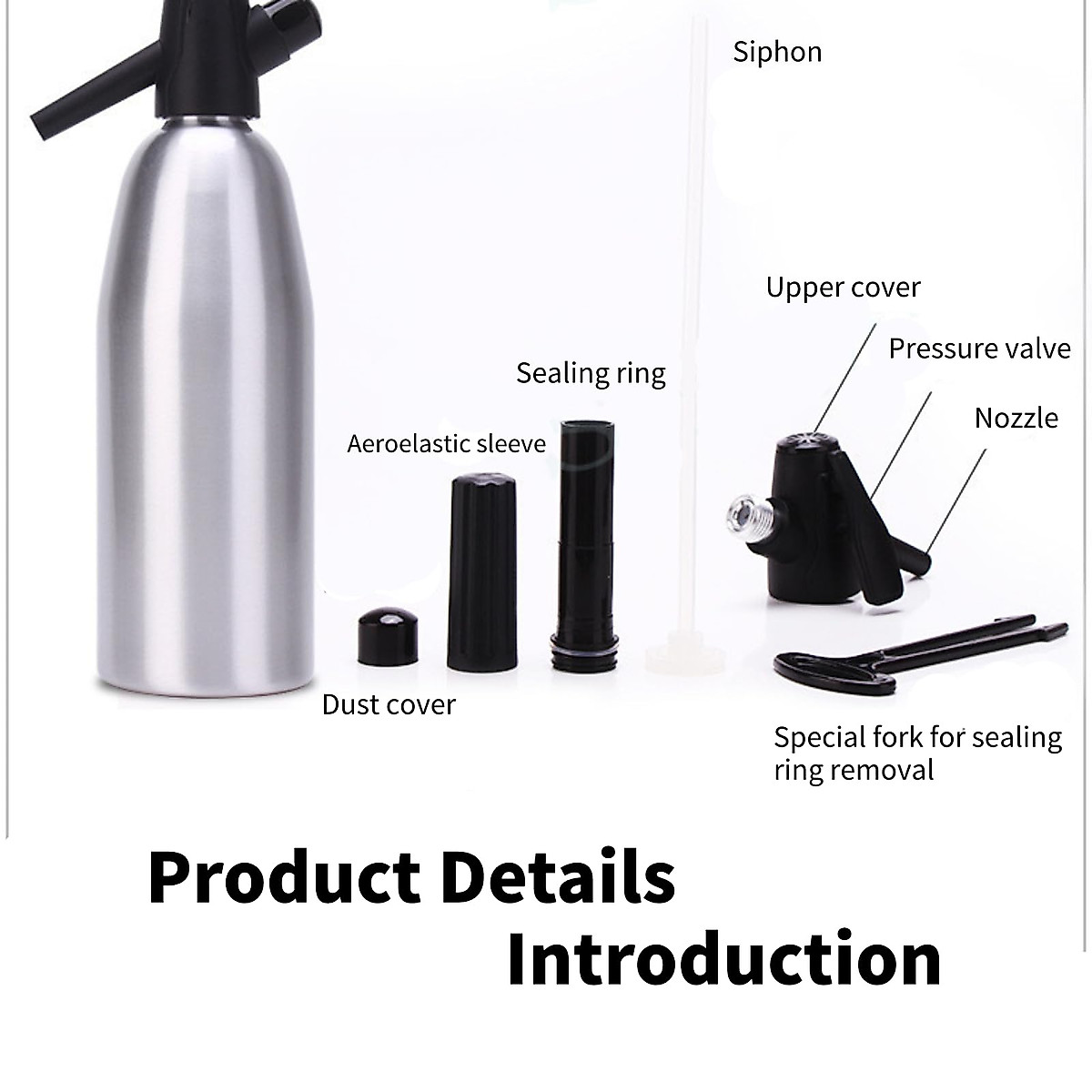 Raguso Soda Bottle Fashionable Attractive Alloy Soda Syphon Bottle Seltzer Portable Siphon Carbonated Seltzer Water Maker With Pressure Regulator for Mojitos Cocktails Juice Drinks(Silver) Sodamaker