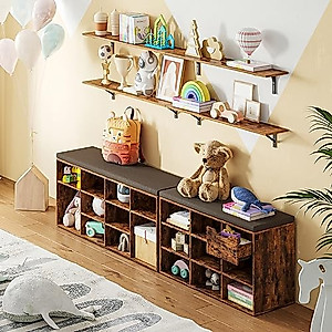 DINZI LVJ Long Wall Shelves, 47.3Inch Wall Mounted Shelves Set of 2, Extra Large Wall Storage Ledges with Sturdy Metal Brackets for Living Room, Bathroom, Bedroom, Kitchen, Rustic Brown