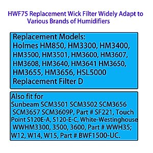 HOMFILBIT HWF75 Replacement Wick Filter Fit for Holmes HWF75 HWF75CS HWF75PDQ-U HF222, Replace Filter D (2 Pack)