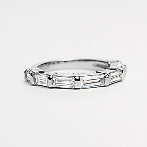 Michooyel S925 Baguette Eternity Ring Wedding Band Ring Cubic Zirconia Stacking Ring Sterling Silver Ring for Women