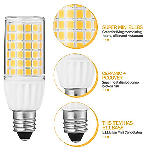 2-Pack T4 JD 5W E11 LED Bulbs Dimmable,/No Flicker CRI 85+, UL Certification / Mini-Candelabra Base Light Bulb/ for Ceiling Fans, Chandeliers,Pendants, Table Lamps, Cabinet Lighting (Daylight White)