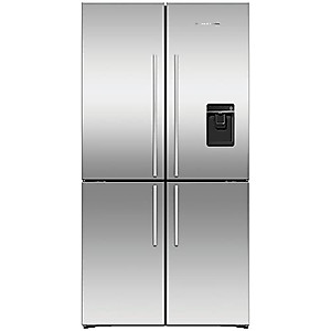 Fisher & Paykel Series 7 RF203QDUVX1 36 Inch Freestanding Counter Depth Quad Door Refrigerator Freezer with 18.9 Cu. Ft. Capacity, Ice Maker, Water Dispenser, Variable Temperature Zone, Touch Control