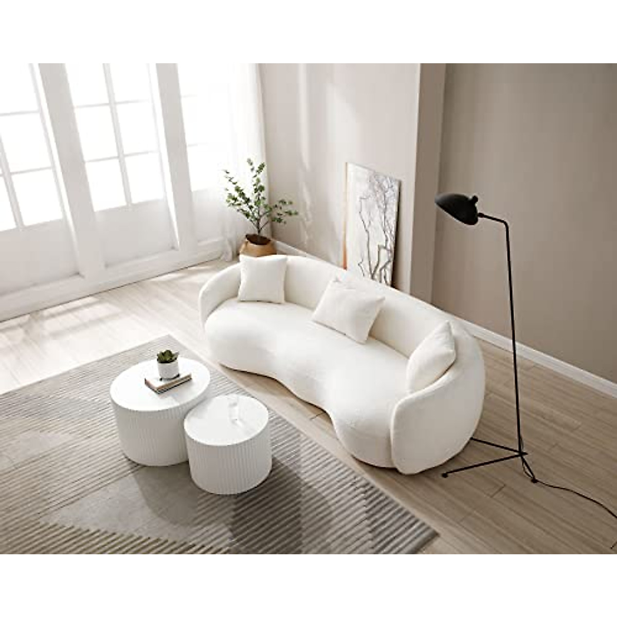 96.4" Mid Century Modern Curved Sofa for Living Room, 3-Seat Upholstery Boucle Fabric Couch for Bedroom, Office, Apartment (Beige)