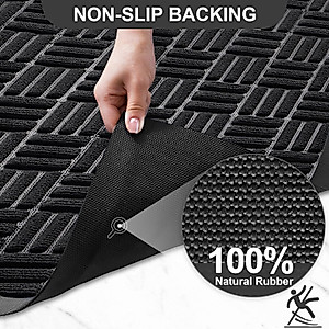 Mibao Front Door Mat, Heavy Duty Durable Welcome Mat for Outdoor Indoor, Dirt Trapper Waterproof Super Absorbent Door Mat for Entryway Outside Patio Porch, 61.5" x 36", Black
