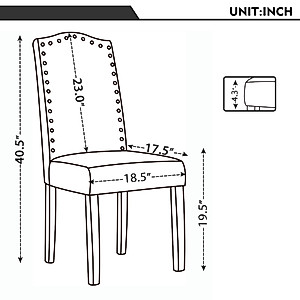 LSSBOUGHT Set of 2 Luxurious Fabric Dining Chairs with Copper Nails and Solid Wood Legs (Teal)