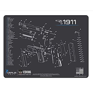 EDOG 1911 Gun Cleaning Mat - Schematic (Exploded View) Diagram Compatible with 1911 Series Pistol 3 mm Padded Pad Protect Your Firearm Magazines Bench Surfaces Gun Oil Solvent Resistant