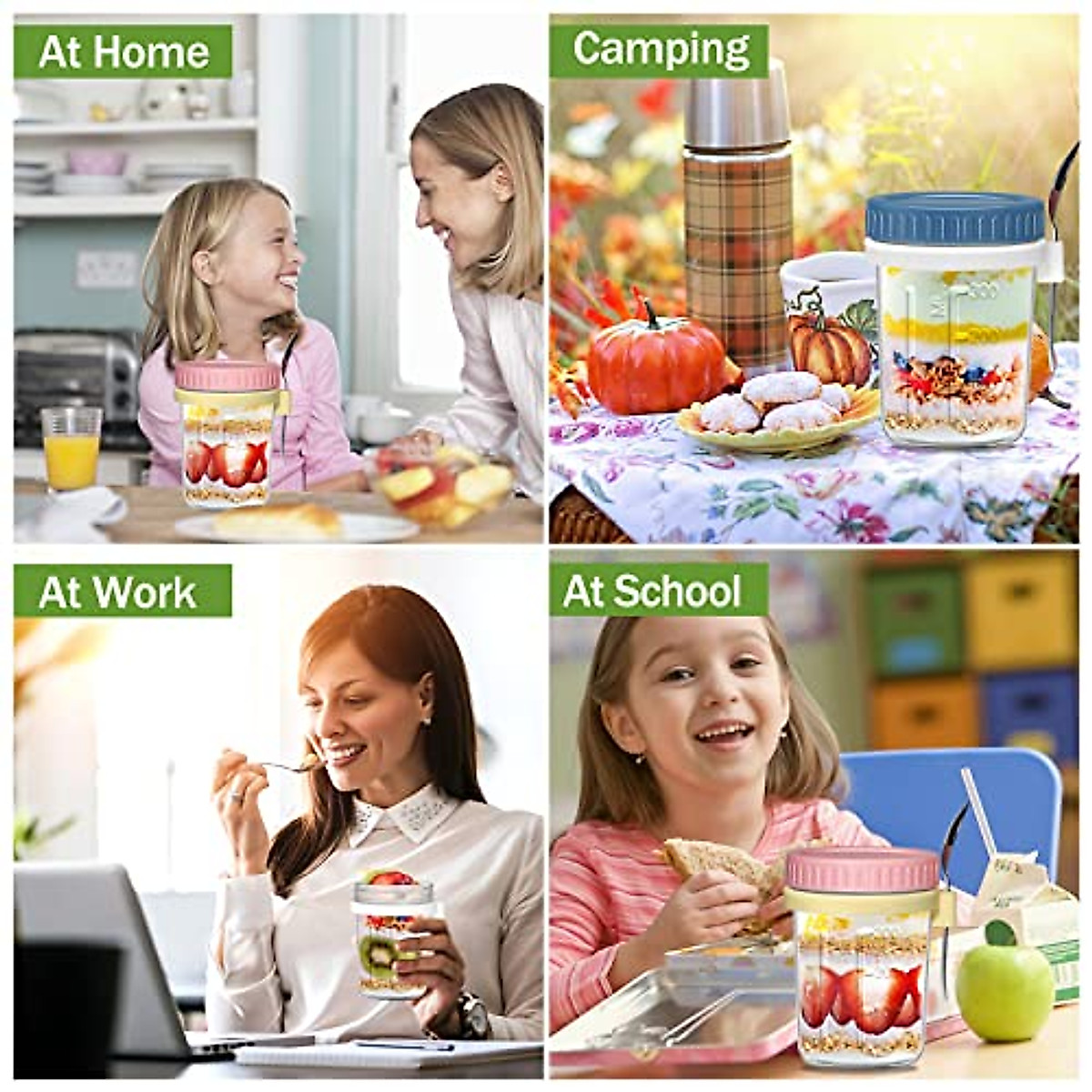 2 PACK Overnight Oats Containers with Lids and Spoon, 12 fl oz (350ml) Overnight Oats Jars, Glass Meal Prep Containers Mason Jars for Overnight Oats, Oatmeal Container Wide Mouth Large Capacity