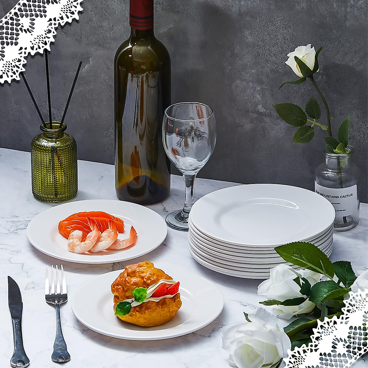 Hushee 12 Pack 24 Pack White Dessert Plates/Salad Dishes Set, Small Dinner Plates for Snacks, Dishes, Round Serving Dishes (7 Inch)