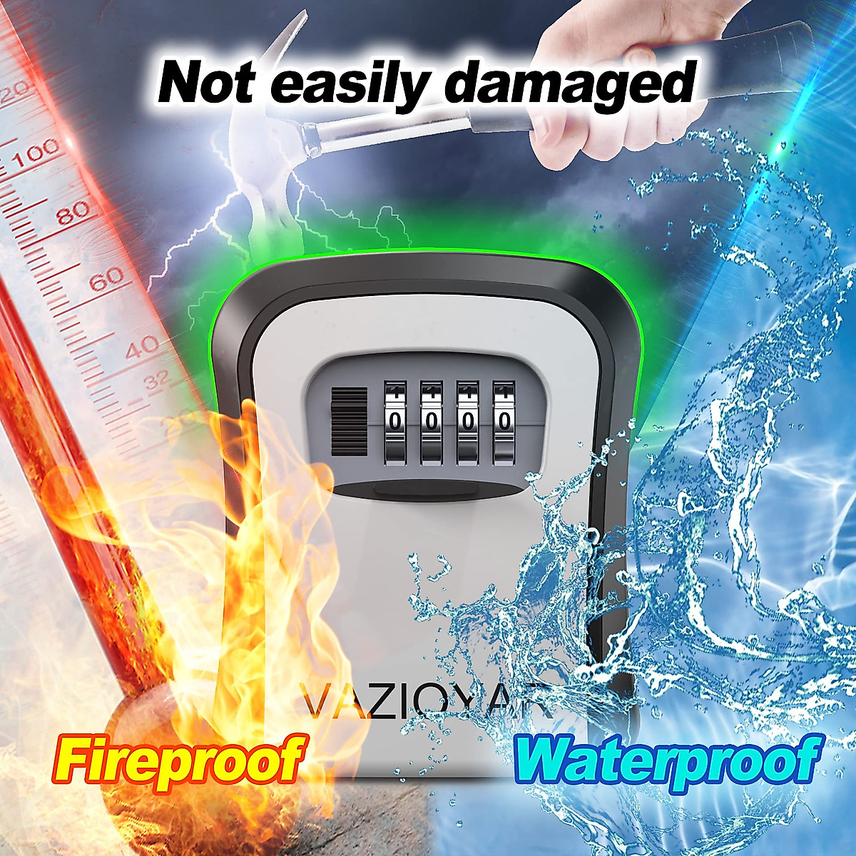 Vazioyar Key Lock Box for Outside, Portable Waterproof Wall Mounted Resettable 4-Digit Combination Key Storage Lockbox, 5 Keys Capacity Key Safe Lock Box for Home,Garage, Office, Dorm