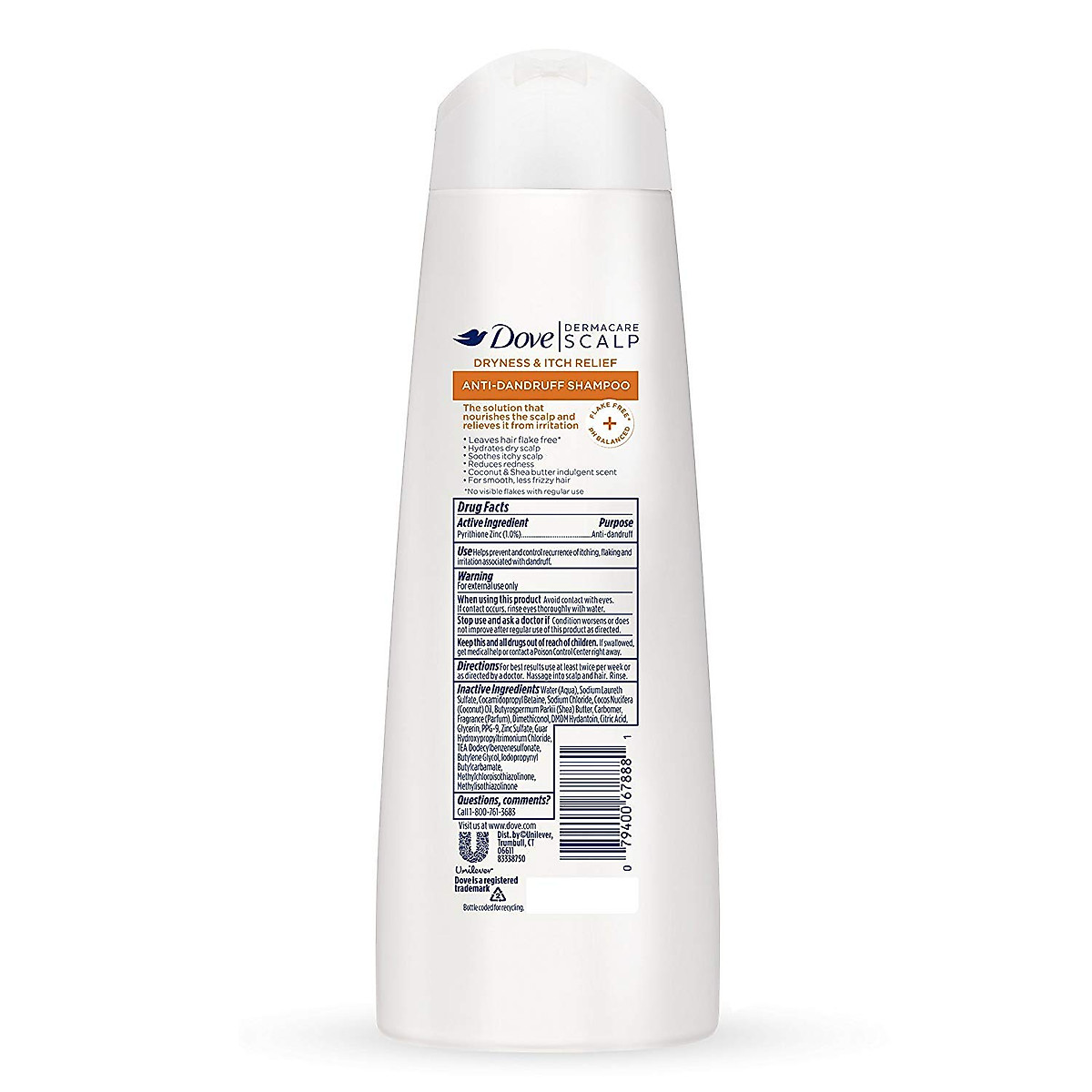 Dove Dermacare Scalp Haircare - Anti-Dandruff Shampoo - Dryness & Itch Relief - Net Wt. 12 FL OZ (355 mL) Per Bottle - Pack of 3 Bottles