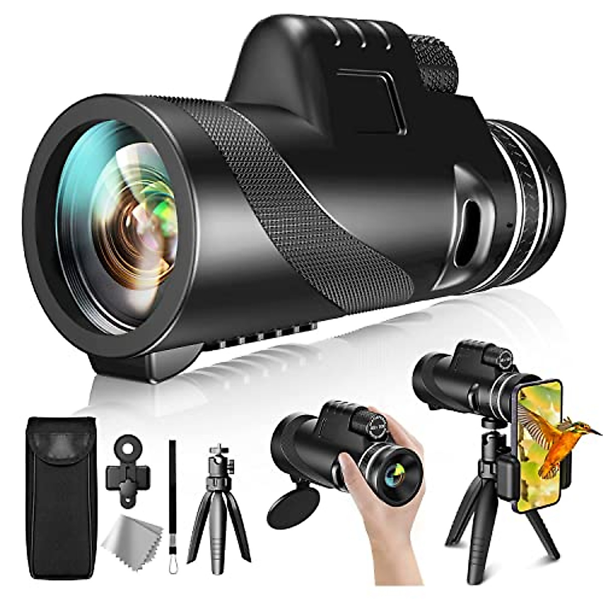 80x100 HD Monocular Telescope, Dawdory High Power Monocular for Adults with Smartphone Adapter & Tripod, Night Vision Monocular for Hunting Star Watching Bird Watching Wildlife Camping Hiking (Black)