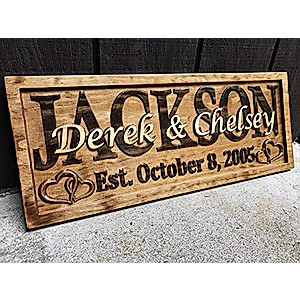 Personalized Wedding Gift Last Name Established Sign Family Name Signs Custom Wood Sign Carved Wood Decor 3D Hearts Couples Sign 5 Year Anniversary Gift