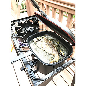 Uniware® Super Quality Non-Stick Coating Double Grill Pan, Rectangular, Magnetic Bakelite Handle, 12.6 x 9.6 x 2.6 Inch