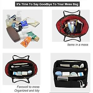 OMYSTYLE Black Large Purse Organizer Insert for Handbags, Felt Bag Organizer for Tote & Purse, Tote Bag Organizer Insert with 5 Sizes, Compatible with Neverful Speedy and More（11.4"×5.9"×6.9"