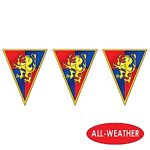 Beistle All Weather Plastic Medieval Fantasy Pennant Banner With Royal Lion Design For Castle Fairytale Theme Birthday Party Decorations