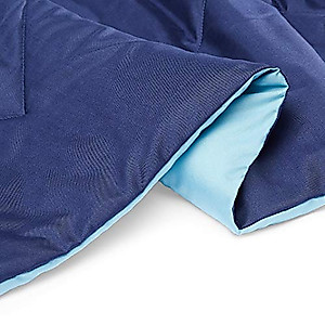 Amazon Basics Reversible, Lightweight Microfiber Comforter Blanket - Full/Queen, Navy / Sky Blue