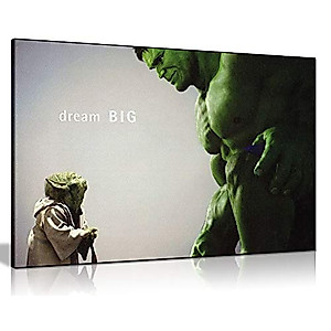 Panther Print, Canvas Wall Art, Yoda and the Hulk Comic Book Movie, Avengers Superhero Picture Prints, Print for Special Occasions (76x51cm)
