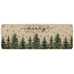 Artoid Mode Pine Trees Snowflakes Merry Christmas Doormat, Winter Home Decor Low-Profile Door Mat Floor Mat 17x47 Inch