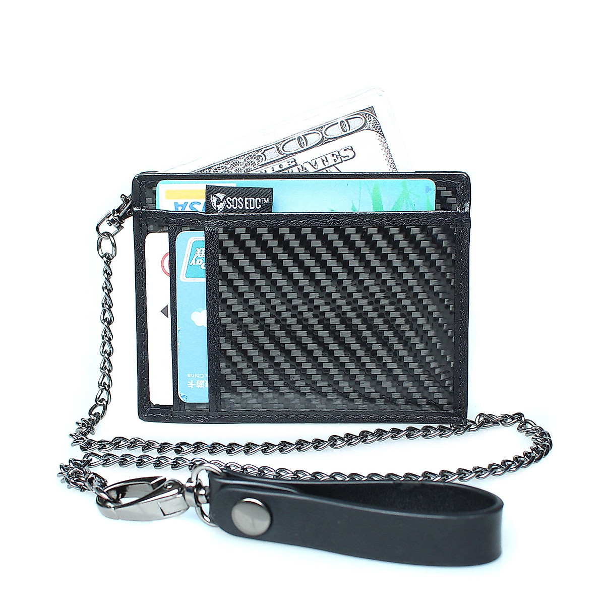 Minimalist Carbon Fiber RFID Blocking Anti-Theft Wallet w/Removable Chain