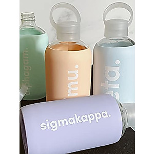 Sorority Shop Zeta Tau Alpha Glass Water Bottle with Silicone Sleeve - 16 Oz Glass Water Bottle, Reusable Glass Water or Juice Bottle with Cap