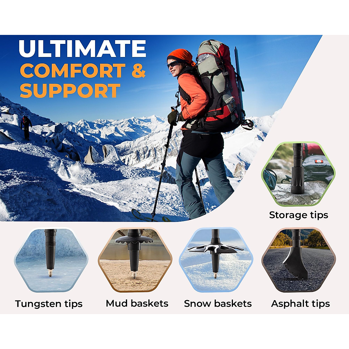 Foxelli Folding Trekking Poles – 2-pc Ultra Compact Hiking Poles for Men & Women, Lightweight Strong Aluminum 7075 Collapsible Foldable Walking Sticks with Flip Locks, 4 Season All Terrain Accessories