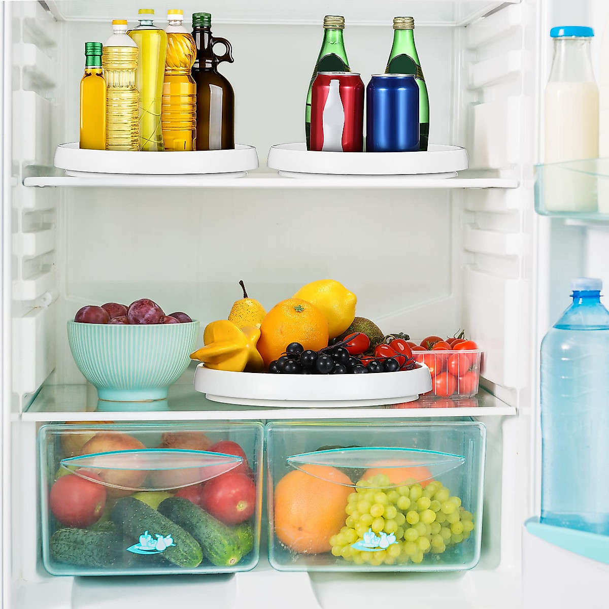 Mimorou 6 Pcs Lazy Susan Turntable for Organizer Cabinet 10 Inch 12 Rotating Spice Rack Round Display Stand Kitchen Refrigerator Pantry Countertop Under Sink Organizing, White, Gray