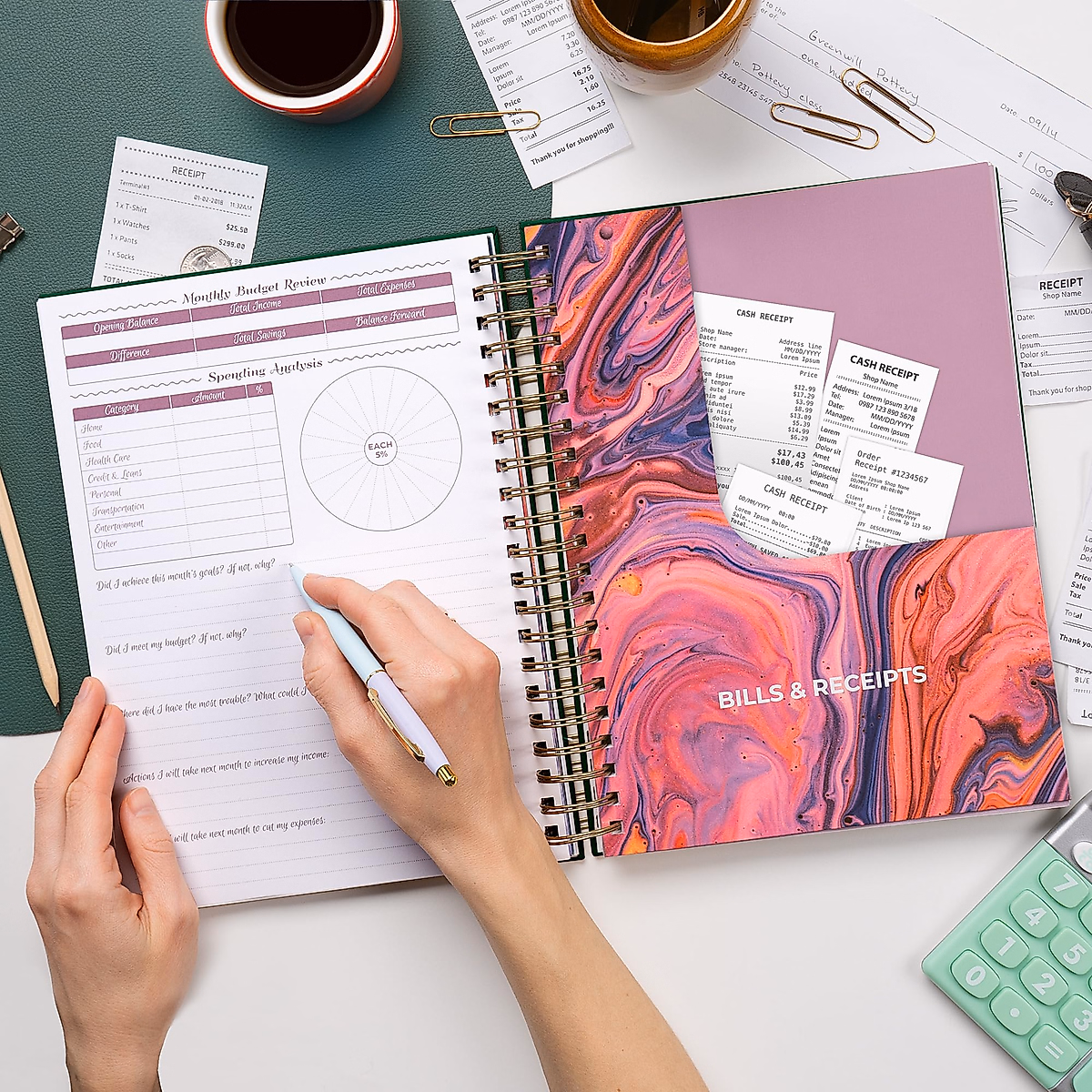 GoGirl Budget Planner & Monthly Bill Organizer – Monthly Financial Book with Pockets. Expense Tracker Notebook Journal, Large (Dark Green)