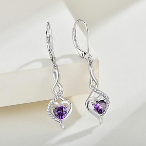 Starchenie Infinity Heart Earrings Sterling Silver Twisted Leverback Earring Created Amethyst Jewelry for Women