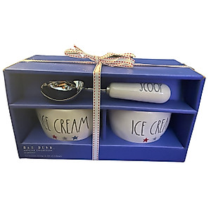 Rae Dunn Patriotic Ice Cream Bowl Set with Scoop - Red White Blue Stars