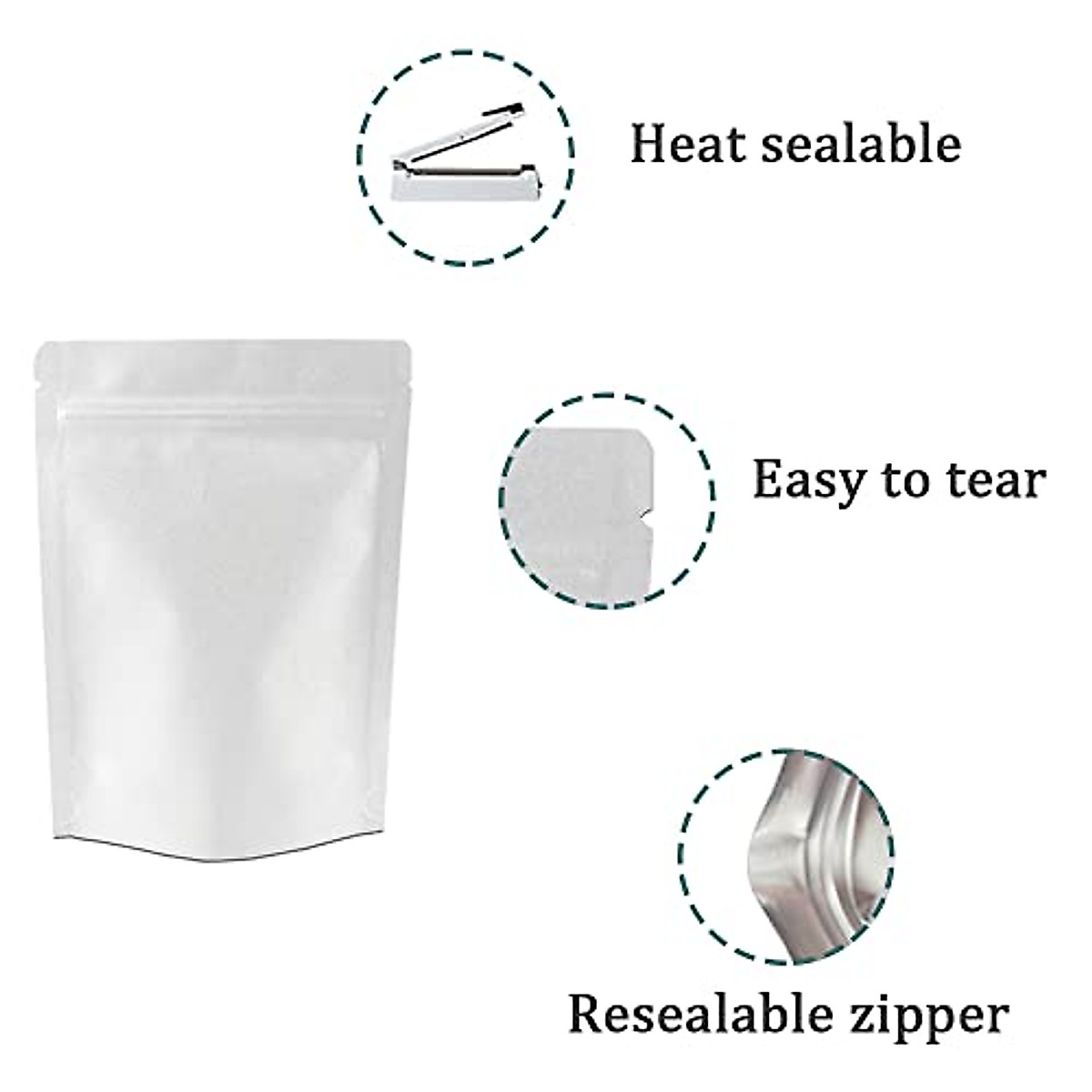 50 Pieces 3.5x5.5 inch White Kraft Paper Zipper Lock Resealable Bags Inner Aluminum Foil Stand up for Zip Bulk Food Storage Lock Airtight 5.1mil Mylar Bag