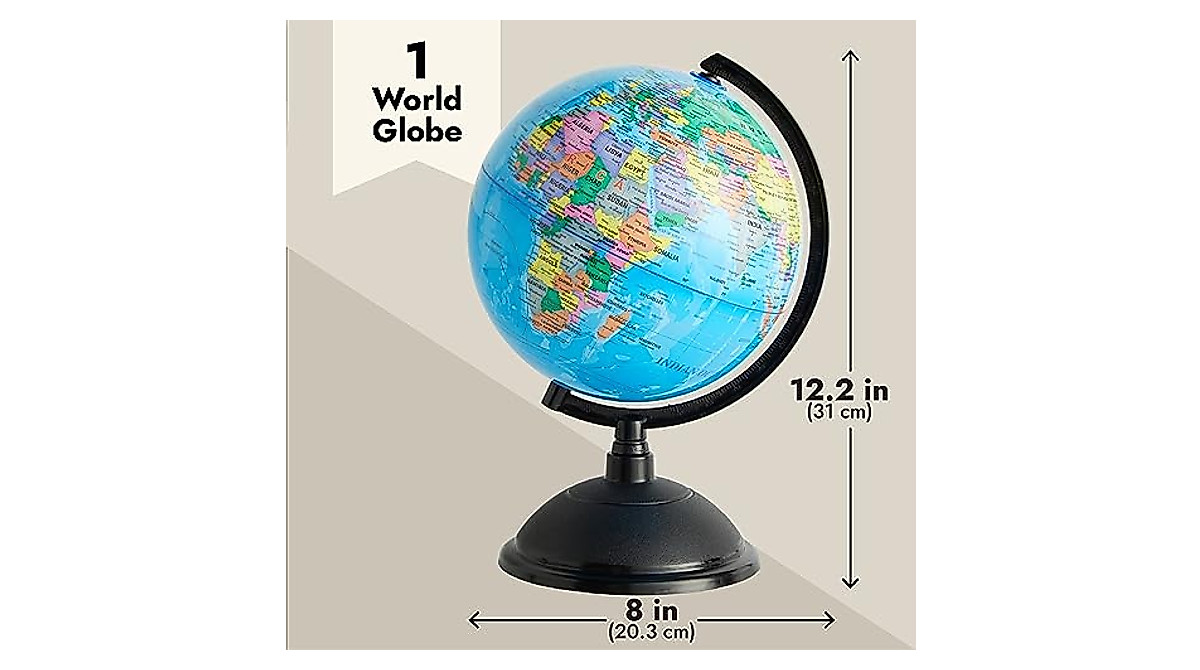 Rotating 8-Inch World Globe for Kids Learning